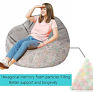 3 Ft Bean Bag Chair: Memory Foam Filled Bean Bag Chairs, Ultra Supportive Stuffed Bean Bag with Ultra Soft Corduroy Cover, Grey for Kids, Adults