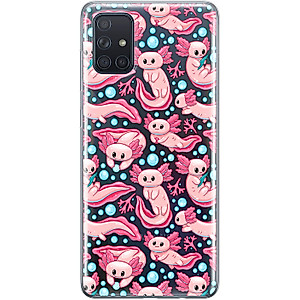 TPU Phone Case Compatible with Samsung A72 A71 5G A70 A51 A50 A32 A21 A11 A12 A13 A14 A01 Ocean Axolotl Cute Soft Salamander Lightweight Lizard Clear Flexible Pink Silicone Sea Shockproof Cover
