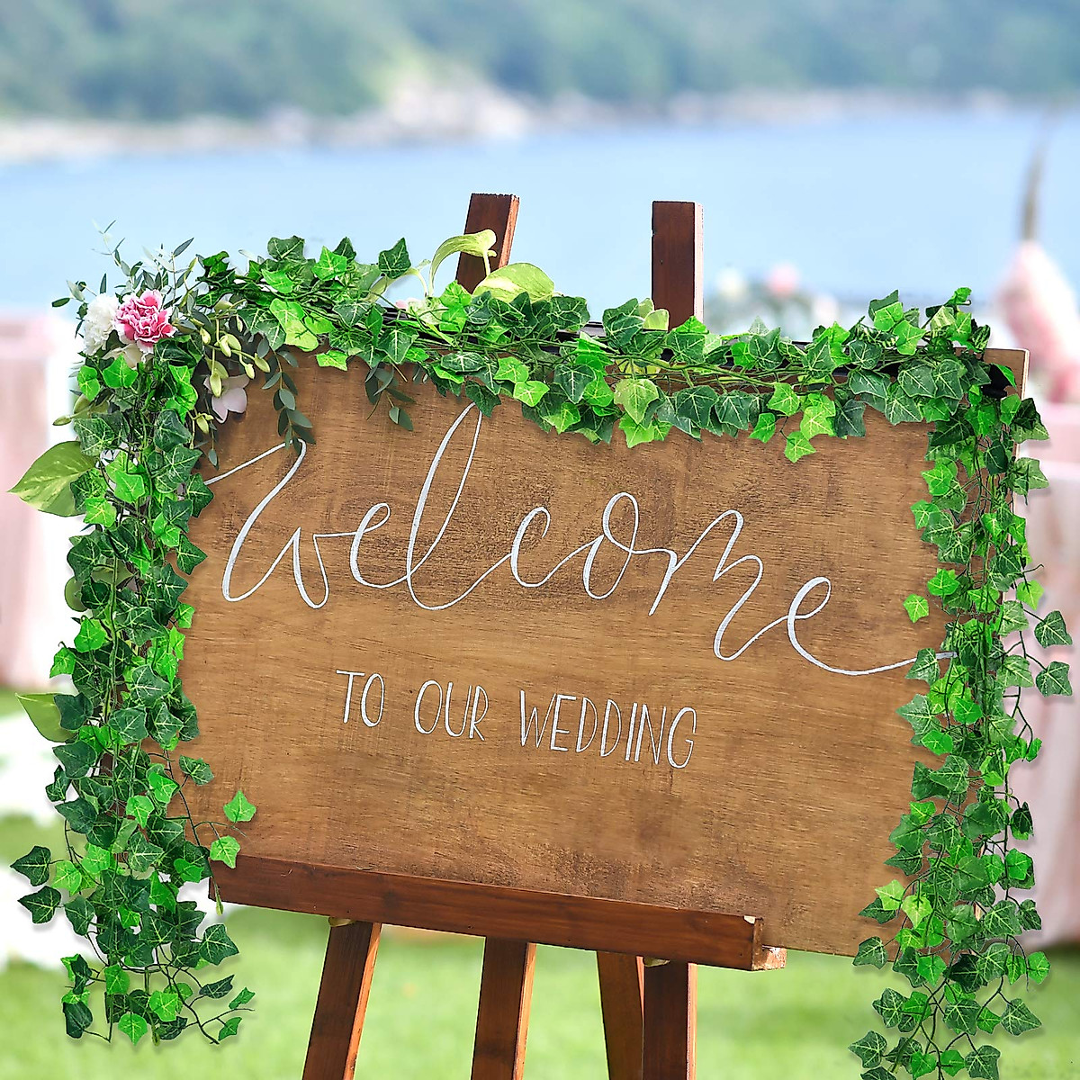 TELDRASSIL 24pcs 180 Feet Fake Ivy Leaves Fake Vines, Artificial Ivy Garland Greenery Artificial Hanging Plants for for Wall Party Wedding Home Indoor Outdoor Decor(Dark Green, Light Green)