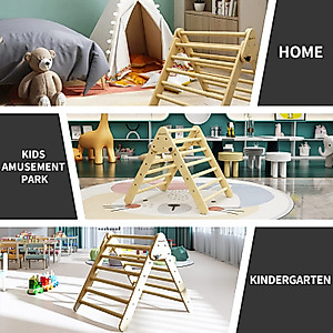 Benarita Large Size Pikler Triangle Foldable Wooden Climbing Triangle Ladder for Climbing Indoor Kids Play Gym Easy to Store Suitable for Toddlers Children Boys Girls