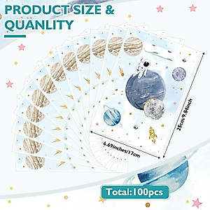 Blosssound 100 Pcs First Trip Around The Sun Space Party Treat Bags Plastic Outer Space Theme Gift Bags with Handles Solar System Goodie Bags for Birthday Baby Shower Party Decor Supplies