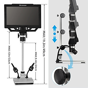 Koolertron 9 inch LCD Digital Microscope with 32G TF Card,12MP 1600X Magnification 1080P USB Microscope,5000mAh Battery,10 inch Stand with Side Light Coin Microscope for Plant/Rock/Circuit Board/Coin