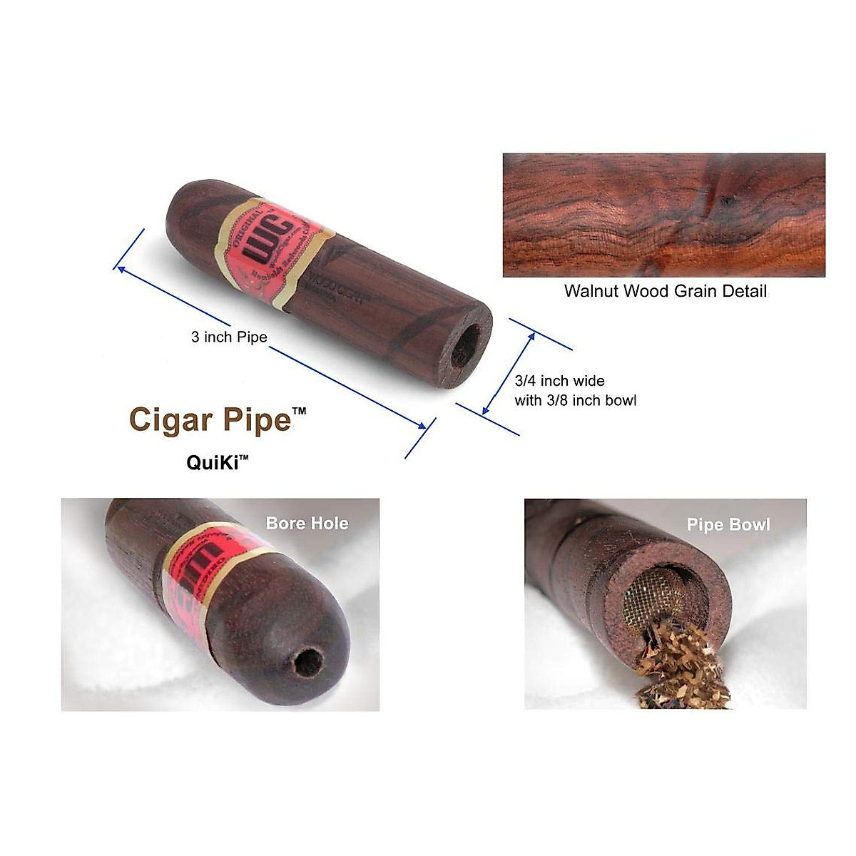 Stogie Pipe - Cigar Pipe Wooden Stogie (Walnut, 3")