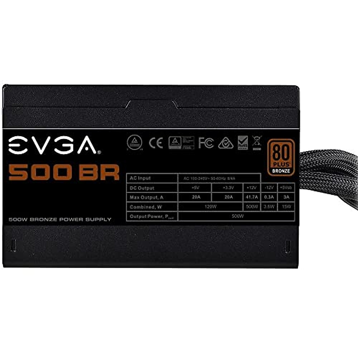 EVGA 100-BR-0500-K1 500 BR, 80+ Bronze 500W, 3 Year Warranty, Power Supply