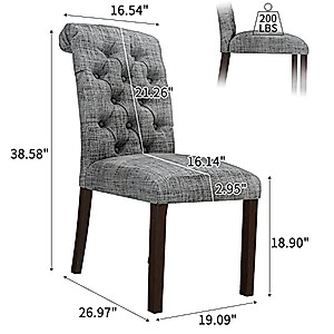 GNIXUU Set of 2 Upholstered Dining Chairs Soft Padded Button Tufted High Back Chairs with Wooden Legs,Easy Assembly. (Grey)