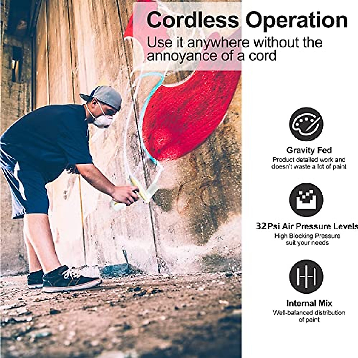 AirBrush Kit With Air Compressor 32PSI Airbrush kit Rechargeable Auto Handheld Cordless Airbrush Set Wireless, Barber Air Brush kit, Nail Art, Cake Decor, Makeup, Model Painting, (white gold)