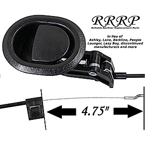 Reliable Recliner Replacement Parts - Universal Small Oval Black Plastic Pull Recliner Handle 3" by 3.5" with Cable - Exposed Cable Length (4.75") Length 36" Couch Style Pull Chair Release Handle Sofa