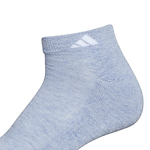 adidas Women's Athletic Cushioned Cut Socks (6-Pair) Low Profile Arch Compression for a Secure Fit, Heather Grey/Washed Denim Blue Heather/White, Medium