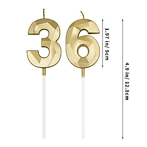 36th & 63rd Birthday Candles for Cake, Gold Number 36 63 3D Diamond Shaped Candle Birthday Decorations Party Supplies for Women or Men