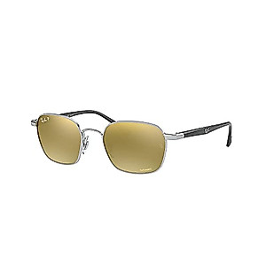 Ray-Ban Rb3664ch Chromance Square Sunglasses, Silver/Polarized Green Mirrored Gold Gradient, 50 mm