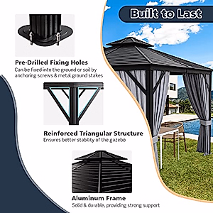Tangkula 10x10 Ft Hardtop Gazebo, Double-Top Outdoor Gazebo with Galvanized Steel Roof, Anti-Rust Aluminum Frame, Patio Gazebo Pavilion with Netting and Curtains for Patio, Garden, Lawn