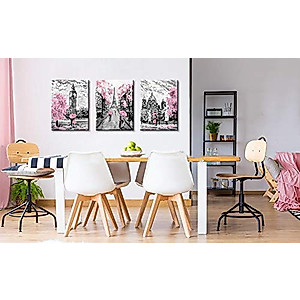 CANVASZON Black and White Canvas Wall Art for Living Room Bedroom Bathroom Girls Pink Paris Theme Room Decor Oil Painting Print London Big Ben Tower Eiffel Painting for Wall Decor Pink