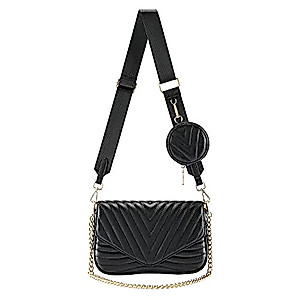 Ayliss Women Multipurpose Small/Medium Crossbody Bags Shoulder Handbag Coin Purse Trendy Clutch Evening Bag PU Leather Chain (Black)