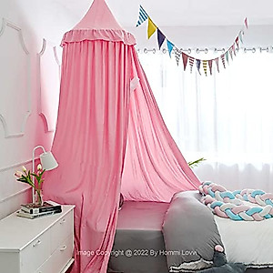 Hommi Lovvi Bed Canopy for Girls, Dreamy Frills Ceiling Hanging Princess Canopy Bedroom Decoration Soft Canopy Net Reading Nook, Extra Large Full Queen Size Bed Canopies - Pink