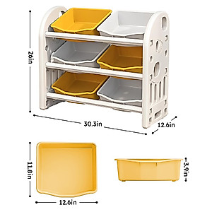 Legendstone Kids Toy Organizer with 6 Storage Bins, Toy Organizer and Storage for Kids’ Toys, Toy Storage Organizer for Kids Room, Playroom, Nursery Room (Yellow)