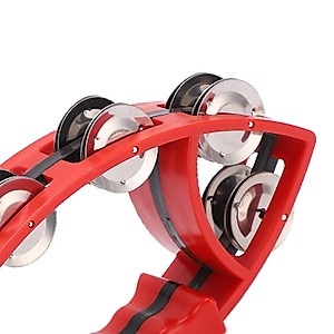 Eujgoov Plastic Hand Tambourine Bell, Fish Shaped Double Row Jingles Music Rhythm Toys(red)