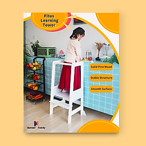 Damoch Family™ Kitchen Learning Stool Wooden Adjustable Height Kitchen Help Stool for Toddlers Patented Design (White)