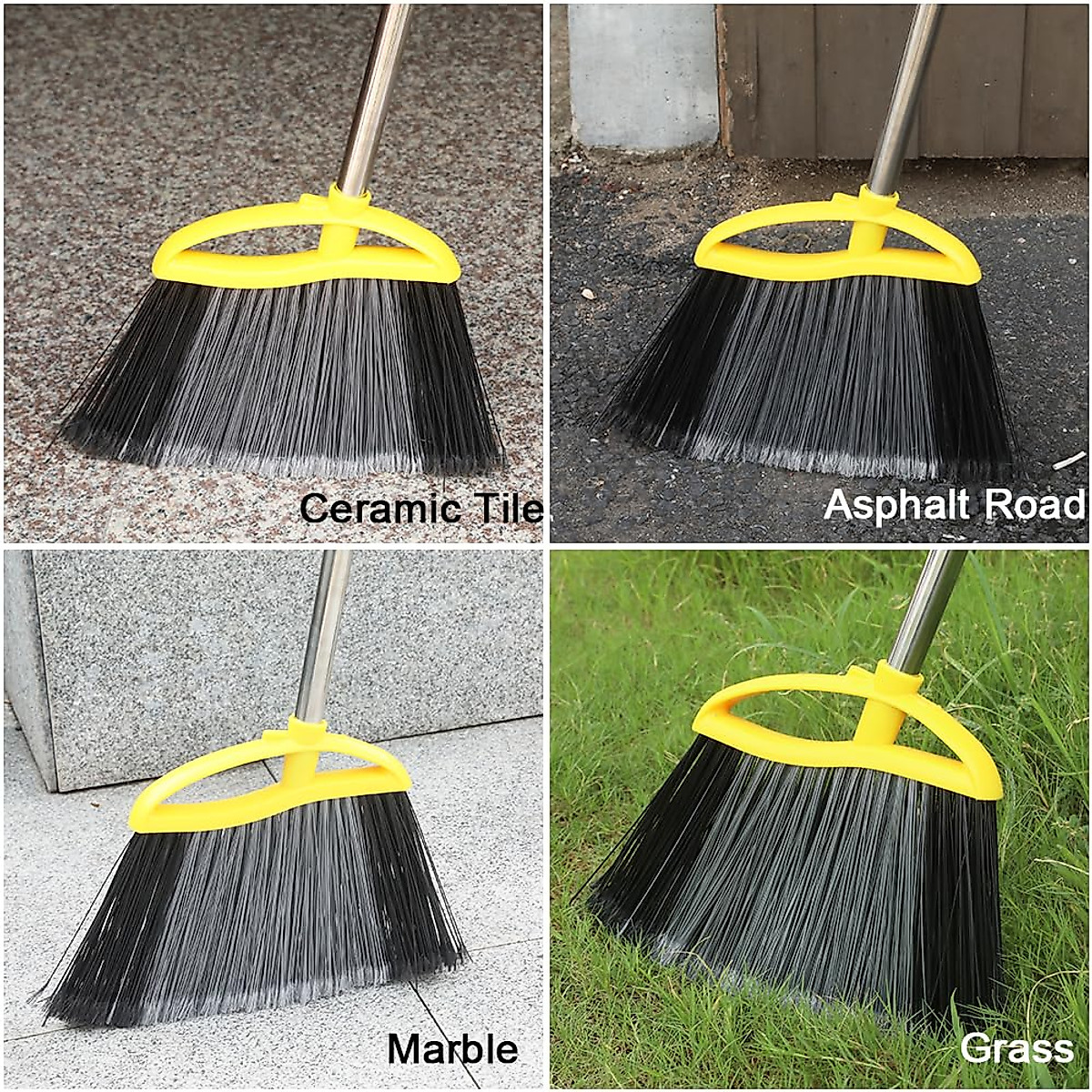 Outdoor Broom with 57” Long Handle, Heavy Duty Broom with Stiff Bristles,Angle Sweeping Broom for Floor Cleaning Garage Patio Garden House and Kitchen