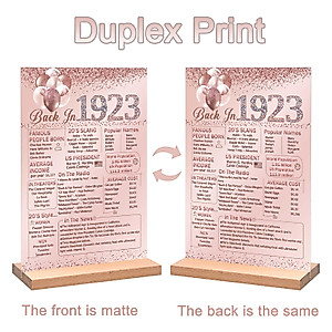 Vlipoeasn Pink 101st Birthday Anniversary Table Decoration 1923 Poster for Women, Rose Gold Back in 1923 Acrylic Table Sign with Wooden Stand, 101 Year Old Birthday Party Centerpieces Gift Supplies