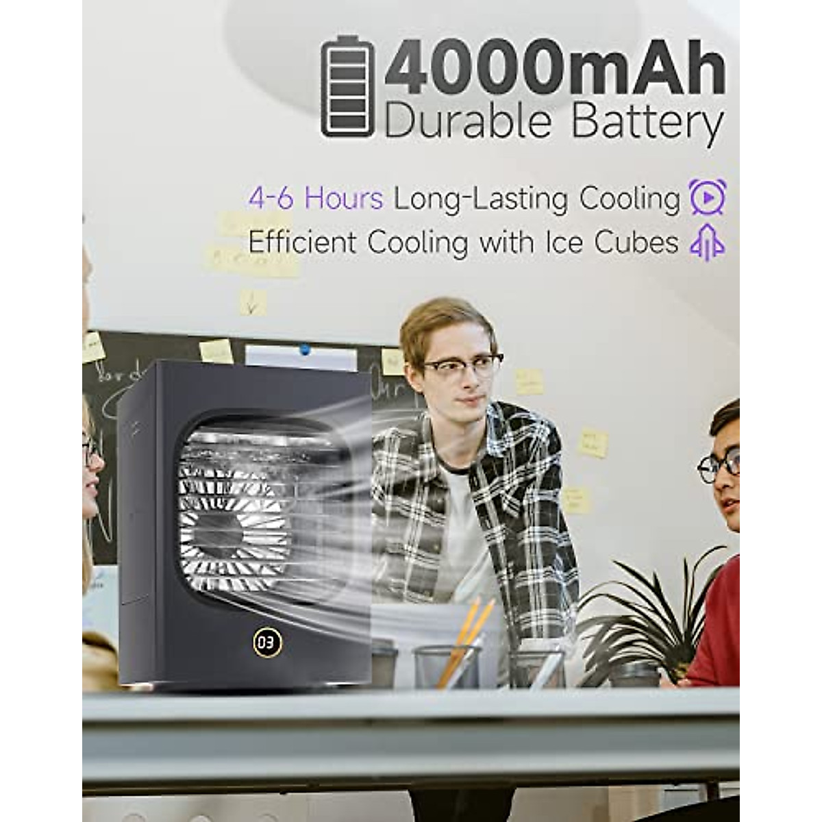 Portable Air Conditioners, 3-IN-1 Rechargeable Small Evaporative Air Cooler, 3 Speeds Cooler Fan, 4000mAh Battery Humidifier, Auto Oscillation, Light, Mini Air Conditioner Cooler for Room Bedroom