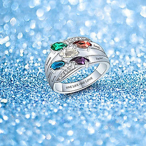BAUMA AUTO Mother Ring with 1-8 Birthstones Personalized 925 Sterling Silver Rings Custom Anniversary Ring for Women Wife Grandma Mom Mother's Day (Style 06)