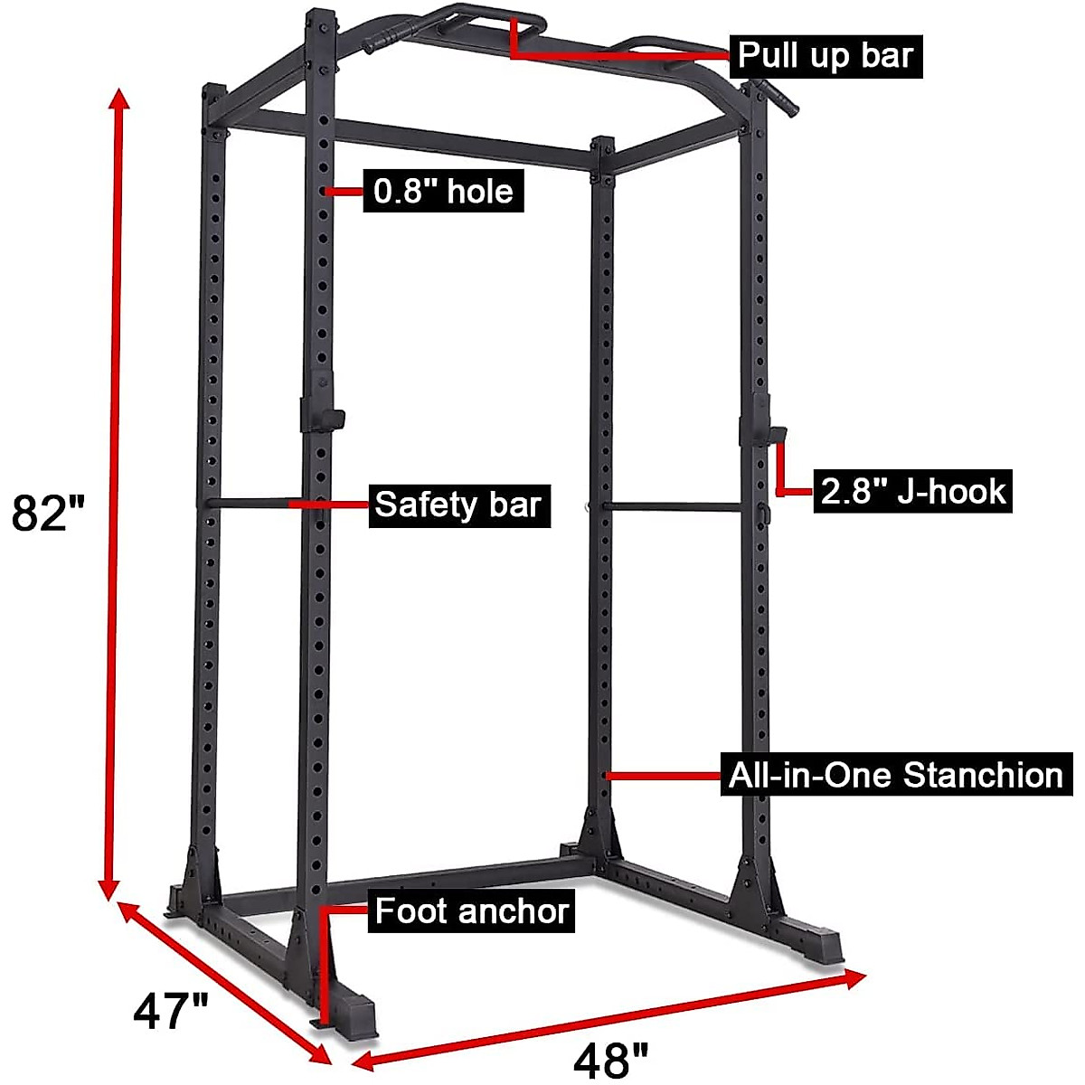 papababe Power Cage, Squat Rack 1200lb Capacity with 2 Extra J-Hooks for Strength Training