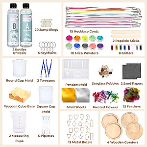 Craft It Up Epoxy Resin Kit for Beginners - Jewerly Making Kit for Kids and Adults - All in One Craft Set with Molds, Charms, Dyes, Dry Flowers & Other - DIY Gift for Girls Boys Childen Adults
