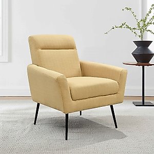 Lepfun Mid Century Modern Upholstered Fabric Accent, Living Room, Bedroom Leisure Single Sofa (Metal Legs), TV armrest seat, Suitable for Small Space Home, Office, Coffee Chair,Yellow