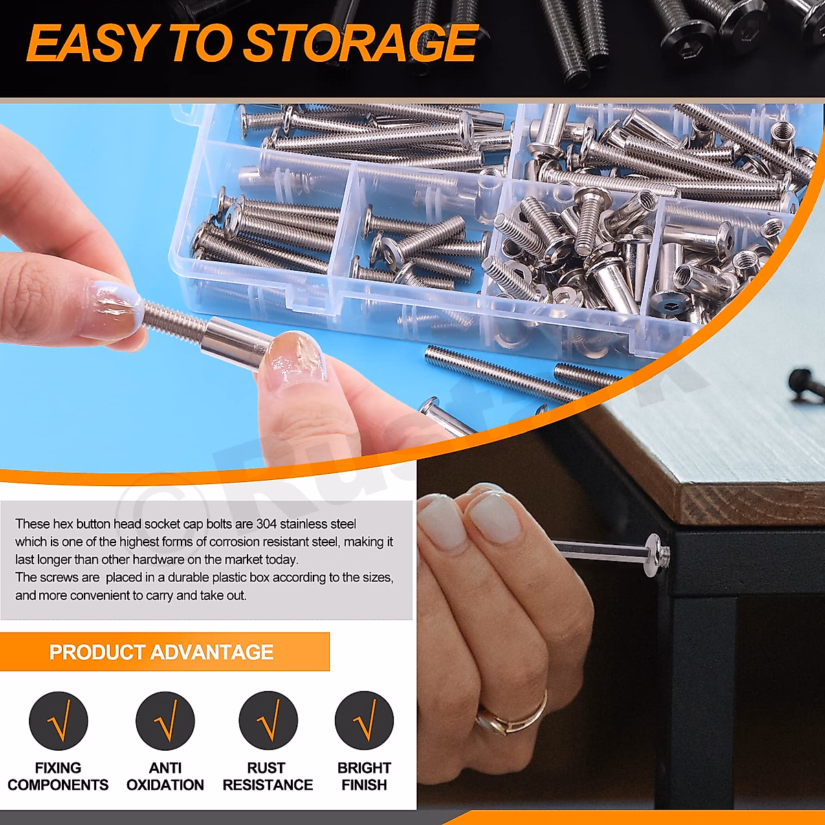 Rustark 141Pcs M6x16mm-80mm 14 Sizes Furniture Joint Connector Bolt & Cap Nut Assortment Kit Flat Hex Socket Cap Bolts Screw Posts for Furniture Chair Crib Belt Leather Binding