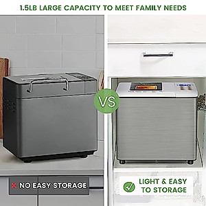 KEEPEEZ Bread Machine Dual-Heaters, 19-in-1 Horizontal Bread Maker, Gluten Free, Sourdough, Pizza Dough, Jam, Stir-Fry Setting, Stainless Steel, 3 Crust Colors, Nonstick Pan, Auto Keep Warm, Recipes