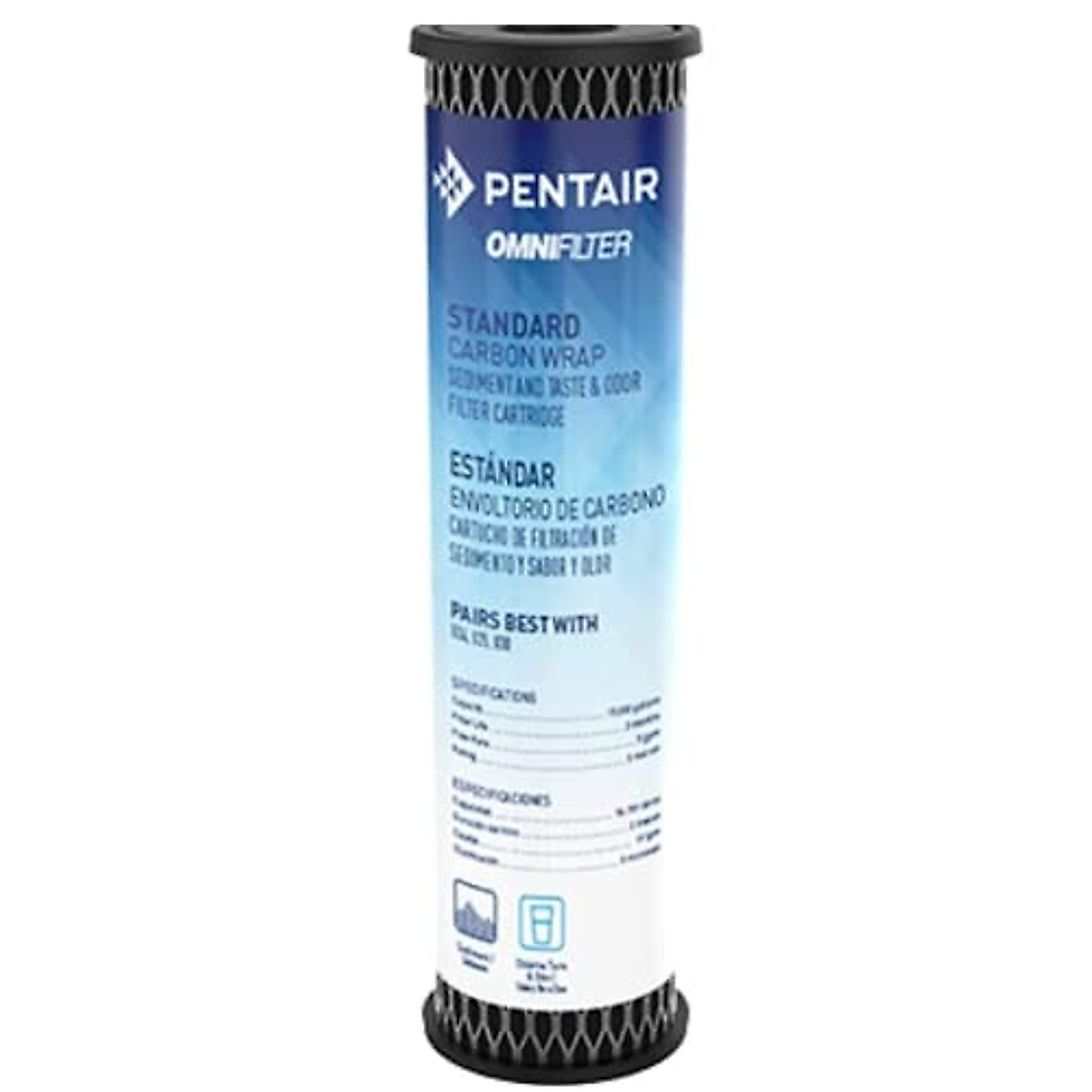 Pentair OMNIFilter TO1 Carbon Water Filter, 10-Inch, Standard Whole House Carbon Wrap Sediment and Taste & Odor Replacement Filter Cartridge, 10" x 2.5", 5 Micron, Pack of 1