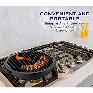 Grill Pan For StoveTop Nonstick - Griddle Pan for Stove Top - Smokeless BBQ Grilling Pan For Electric Stove, Gas Stove Grill - Steak Pan, Fish, Chicken, Vegetables - 12 Inches - Black - WaxonWare