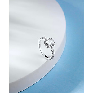 Moissanite Rings 2 Carat Solid Sterling Silver 18K Real Gold Plated D Color VVS1 Clarity Square Radiant Cut Moissanite Engagement Ring for Women Party Dress Costume Promise Ring with Gift Box Size 6