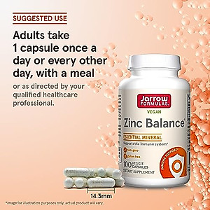 Jarrow Formulas Zinc Balance 15 mg - 100 Servings (Veggie Caps) - Includes Copper - Essential Mineral for Immune System Support - Immune Support Supplement - Gluten Free Zinc Copper Supplement - Vegan