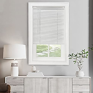Cordless Light Filtering Mini Blind - 28 Inch Length, 48 Inch Height, 1" Slat Size - Pearl White - Cordless GII Morningstar Horizontal Windows Blinds for Interior by Achim Home Decor