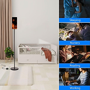 RZNTJHUINA Modern Standing Lamps 3D Pattern Burning Black Minimalist Floor Lamp Metal Pole Lamp with Linen Lampshade for Bedroom Living Room Office Nursery Reading Foot Switch