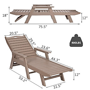 nalone Chaise Lounge Outdoor with 5-Position Adjustable Backrest, HDPE Lounge Chair for Outside Supports Up to 400 LBS, Pool Lounge Chairs for Patio Poolside Deck Beach Backyard(Grey Brown)