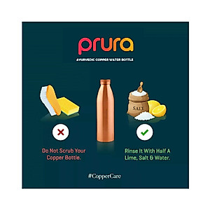 PRURA Pure Printed Copper Water Bottle - Leak Proof Ayurvedic Drinkware Copper Vessel for Sports, Gym, Outdoors, Yoga, Health Benefits (30 oz)