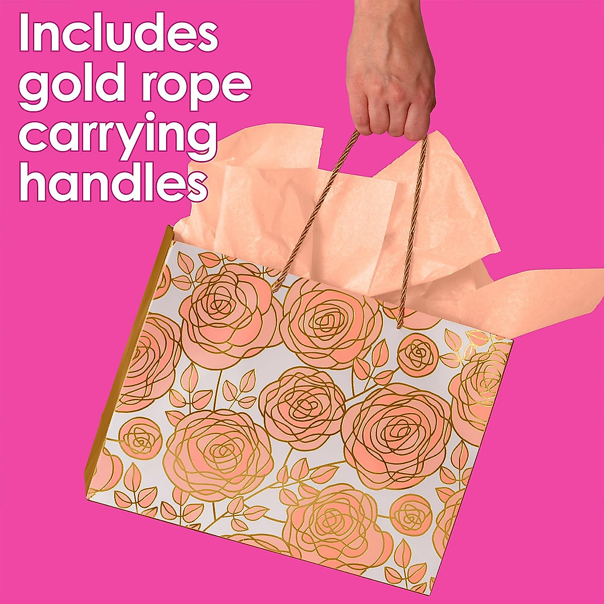 SZSYXSM 13" Rose Gold Large Gift Bag with Card and Tissue Paper