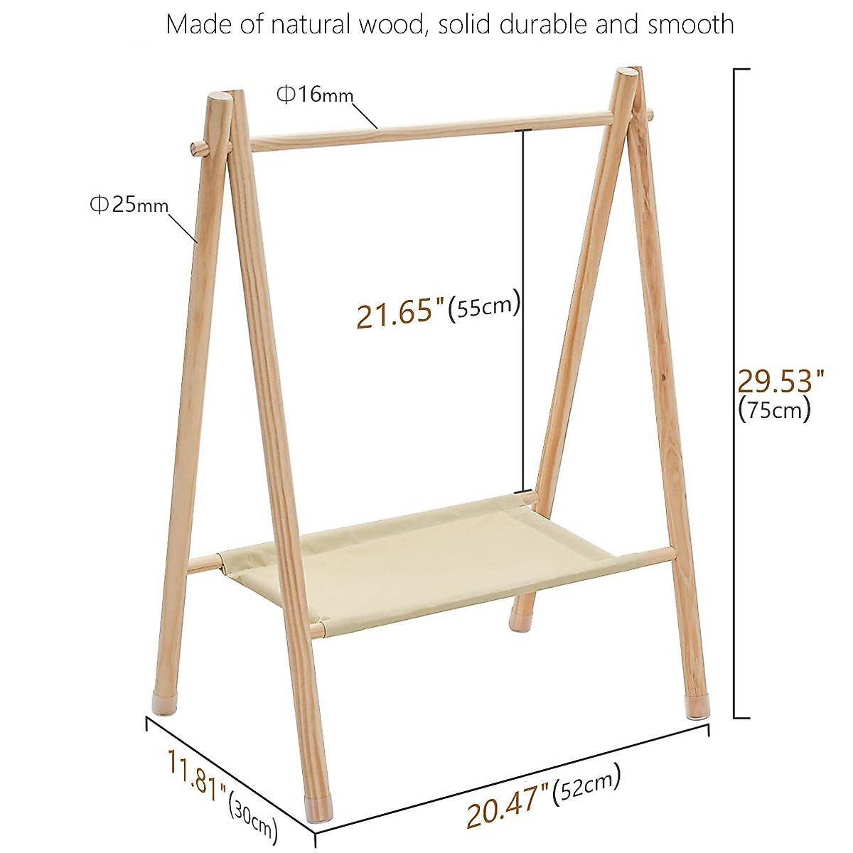 Morimoe Garment Rack for Pets/Dolls/Baby, Hanger Rack, Dress up Storage, Clothes Organizer, Wooden (Beige, Medium)