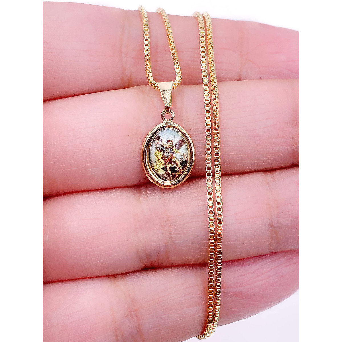 Beautiful Religious Necklace for Women Colored Saint Michael Archangel Pendant 18K Gold Plated Chain