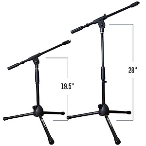 AxcessAbles Low-Profile Microphone Tripod Stand with Boom Arm | Adjustable Height Short Floor Mic Stand with Boom | Kick Drum Mike Stands |Guitar Amp Stands (2-Pack)