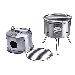 ARC USA BQ2026, Easy Carry Stainless Steel Camping Stove Backing Stove Portable Wood Burning Stoves for Picnic BBQ Camp Hiking with Grid