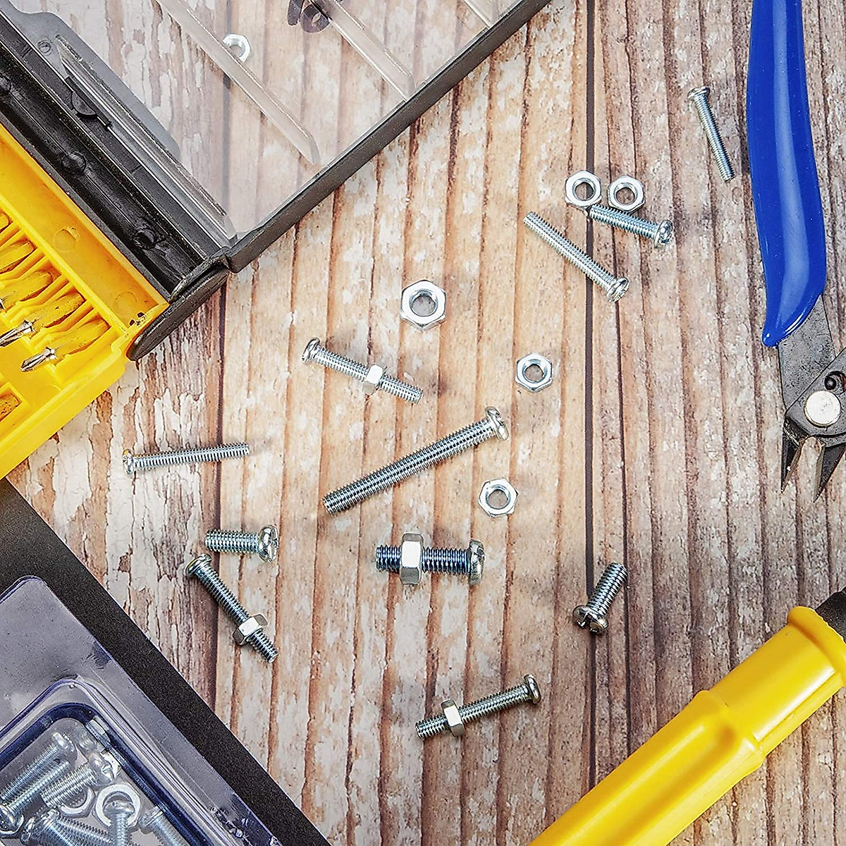 Maexxna 320pcs SAE Machine Screws, Bolts, Nuts and Washers Assortment Kit, Zinc-Planted, Round Head, Philips & Slotted, Includes 7 Most Common Sizes