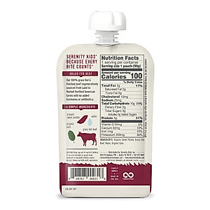 Serenity Kids Regenerative Land to Market Verified Baby Food Pouch Bundle | 6 Each of Grass Fed Bison, Beef & Ginger, and Beef (18 Count)