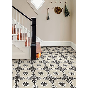 FloorPops 12-in by 12-in Black Daphne Vinyl Peel & Stick Floor Tiles (10 Tiles), (10 sq.ft./Carton)