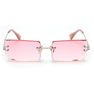 mincl/Fashion Small Rectangle Sunglasses Women Ultralight Candy Color Rimless Ocean Sun Glasses (silver&pink)