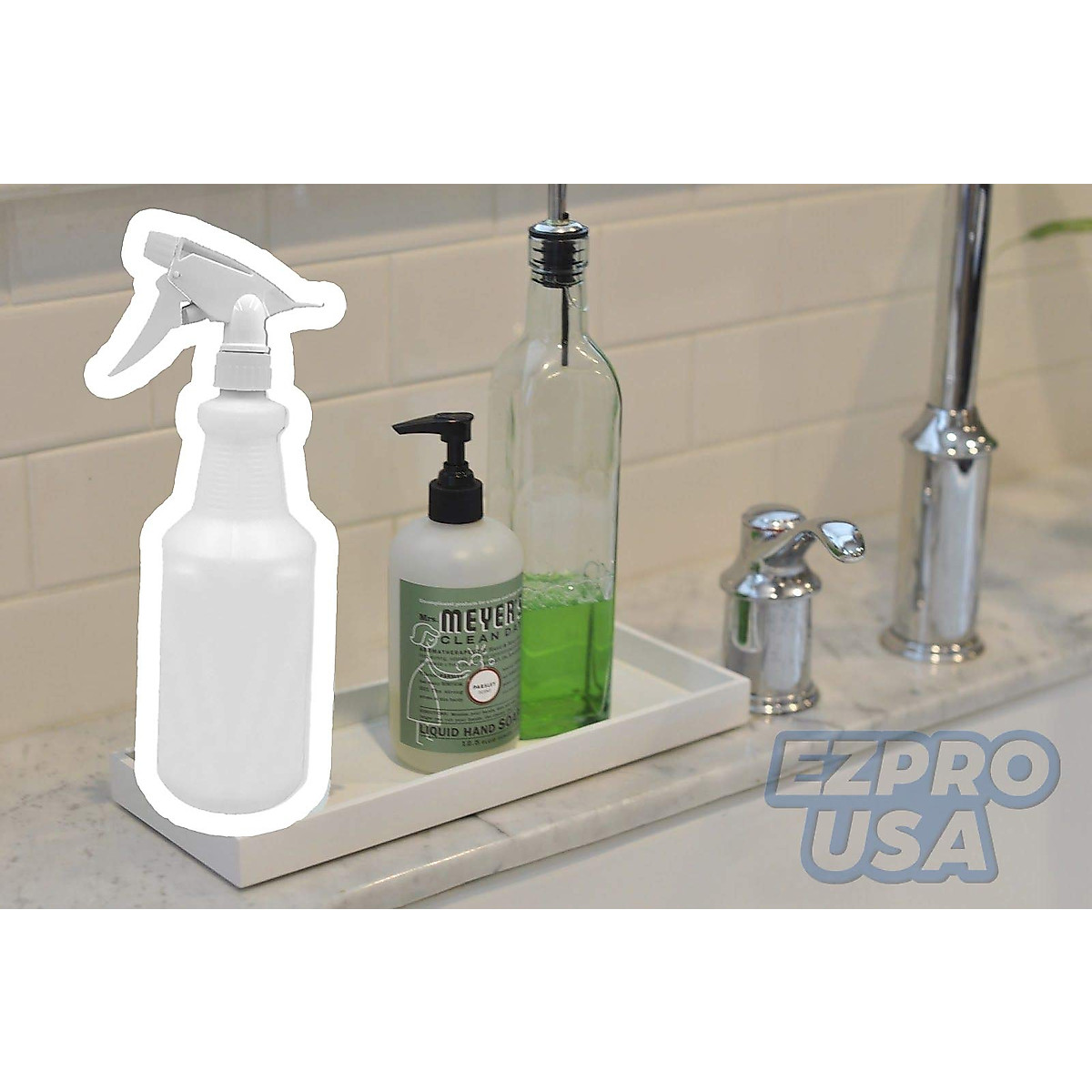 EZPRO USA 24 oz Empty Spray Bottles for Cleaning Solutions, Spray bottle 24oz, Professional Industrial Commercial with Measurements Mist Sprayer, Transparent Natural Color, Pack of 3