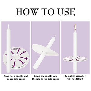 100 Pcs White Unscented Taper Candle with Drip Protectors, Church Candles, Vigil Candles, Shabbat Candles, Prayer Candles, 5 Inch …