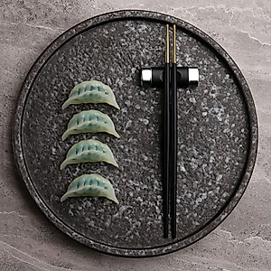 Chanjiso Creative Metal Chopsticks,5 Pairs 304 Stainless Steel Japanese Pointed Sushi Tableware Non Slip Chopsticks Gift… (Five black gold heads)